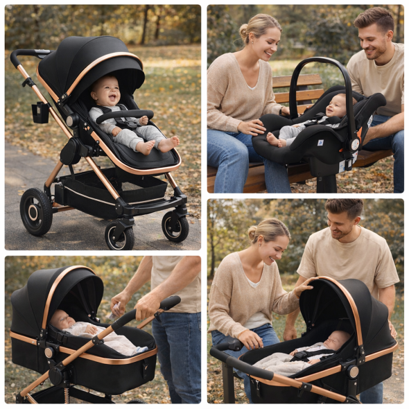9 in 1 Baby Pram with Bassinet & Push Chair Set | Bassinet Pram Australia